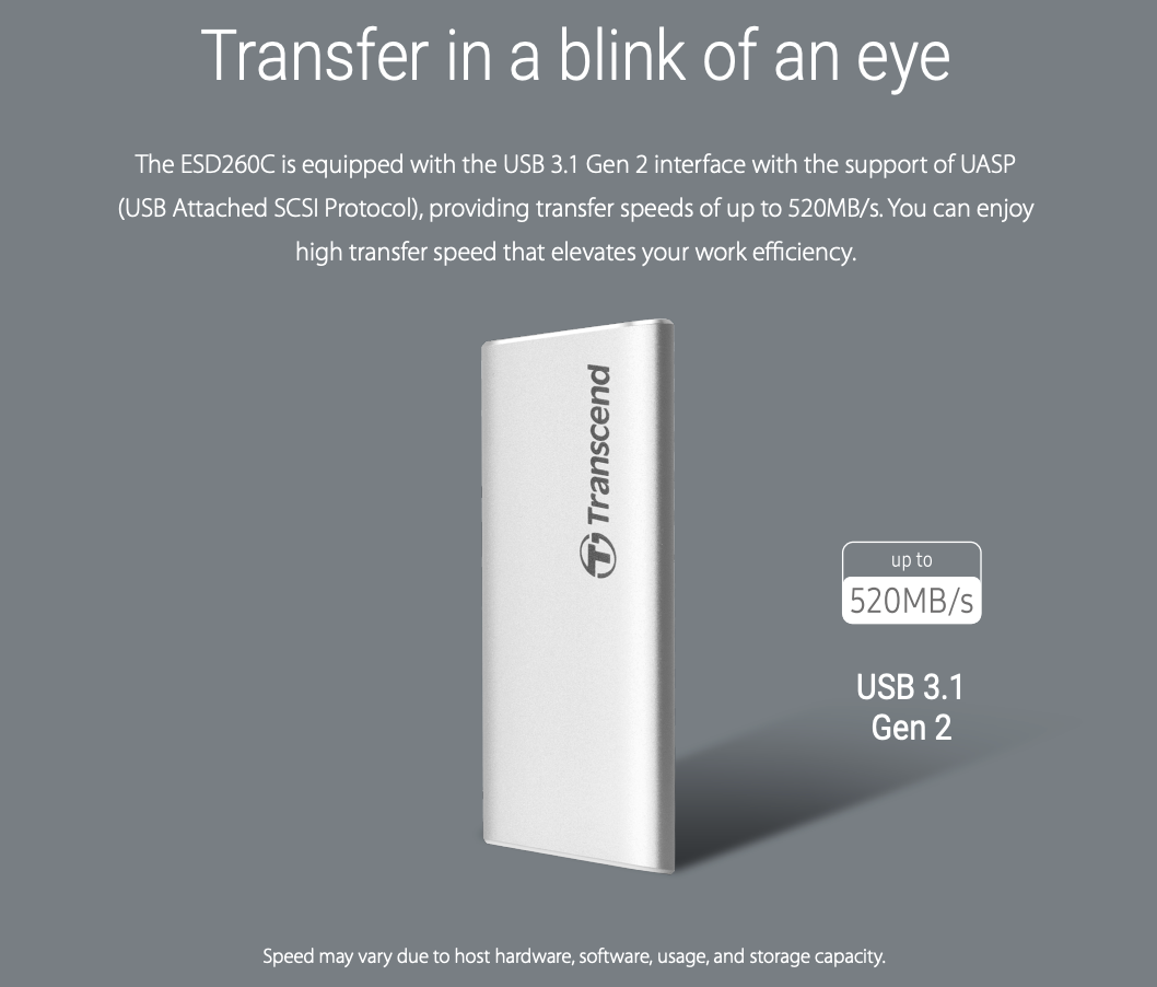 Transcend Portable SSD ESD260C 250GB/500GB/1TB USB 3.1 Gen 2, Type C Up ...