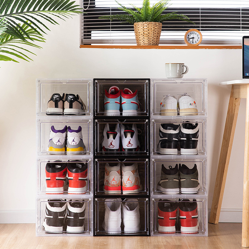 Side Drop / Front Drop Stackable Acrylic Shoe box basketball shoe box ...