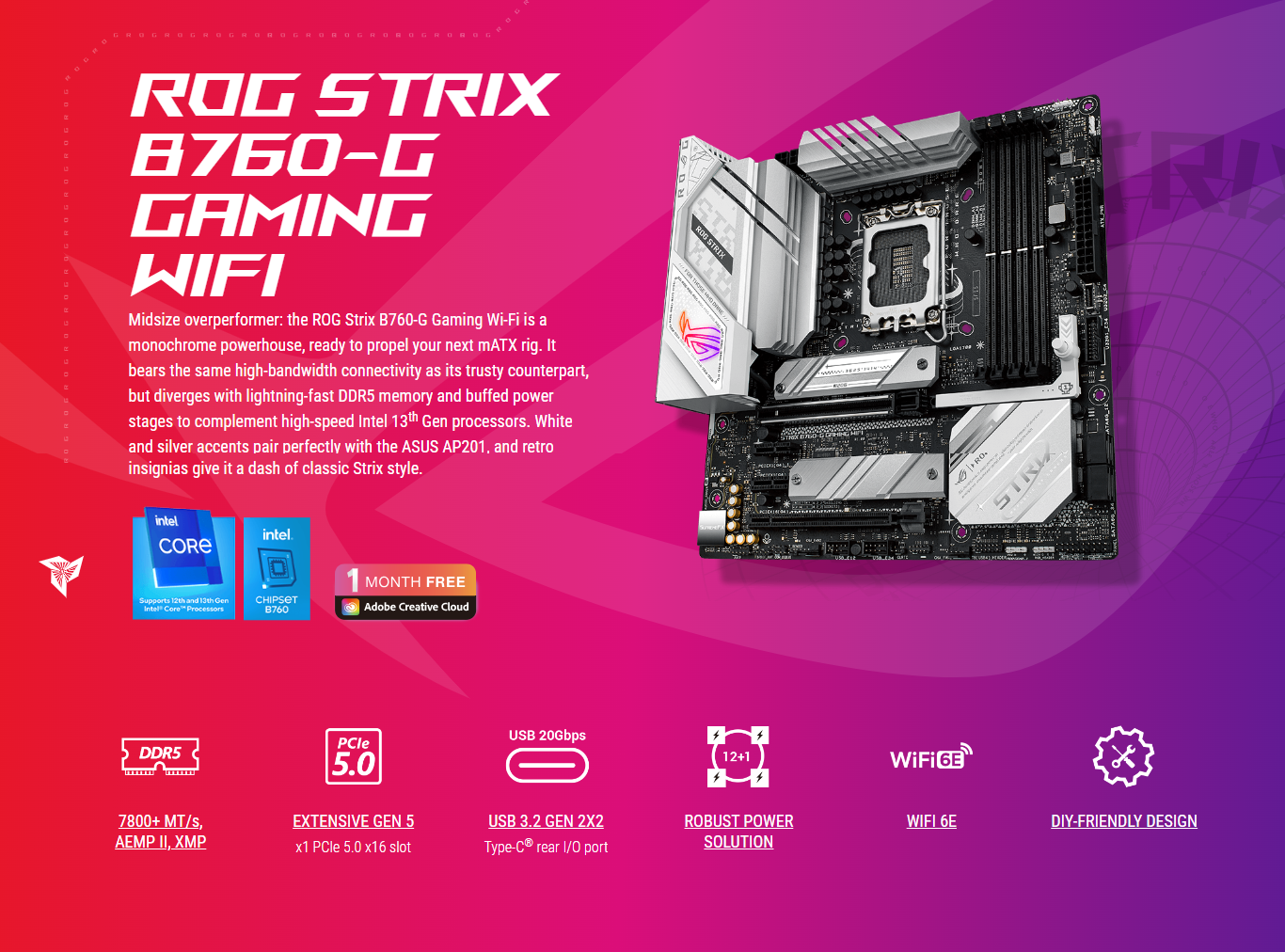 Asus ROG Strix B760-G WiFi D5 LGA1700 Socket Intel B760 Chipset Gaming ...