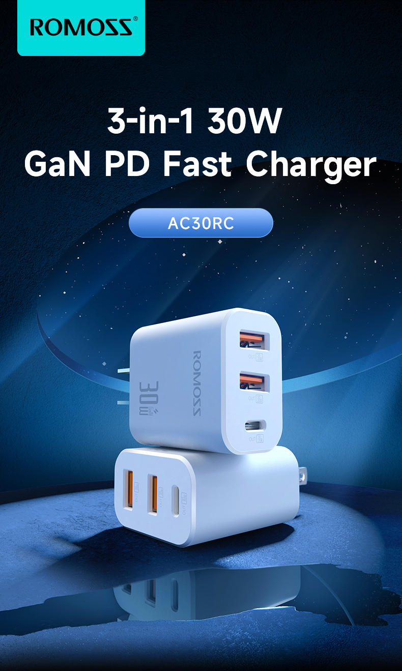 Romoss AC30RC PD30W GAN Charger Quick Charging 2USB-A +1 USB-CUniversal ...