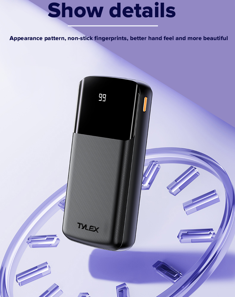 TYLEX XP20 20000mAh Power Bank Type-C Fast Charge 25.2W LED Display 3 ...
