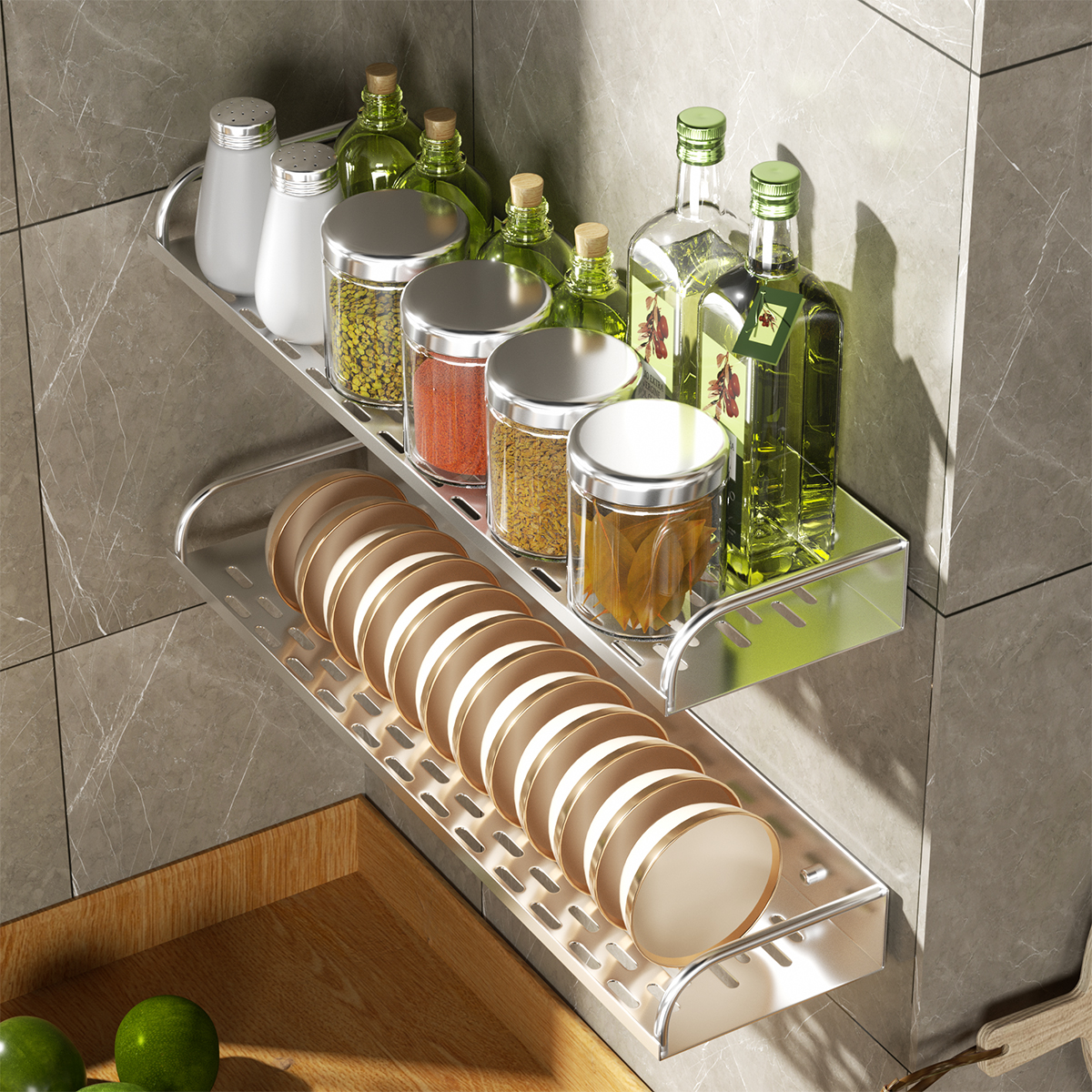 Nipiin Wall Mounted Kitchen Hanging Rack Spice Storage Holder Kitchen ...