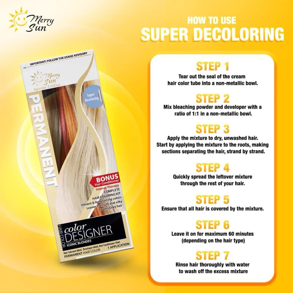 Merry Sun Permanent Hair Color(Super Decoloring Bleach), Hair dye for ...