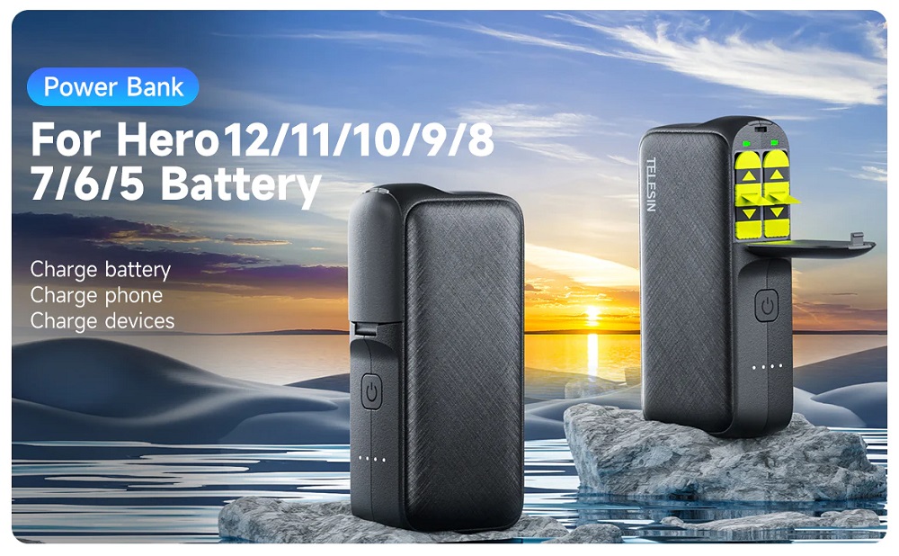 TELESIN Power Bank GoPro Hero 12 11 10 9 8 7 6 5 - Charger Camera ...