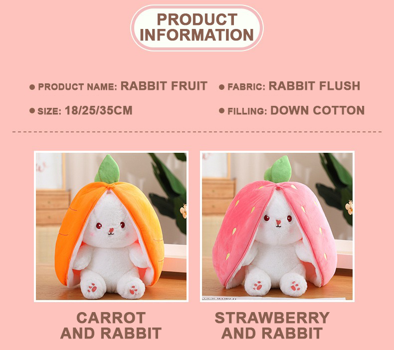25/45CM 2in1 strawberry rabbit Plush toy Strawberry Bunny plushie Long ...