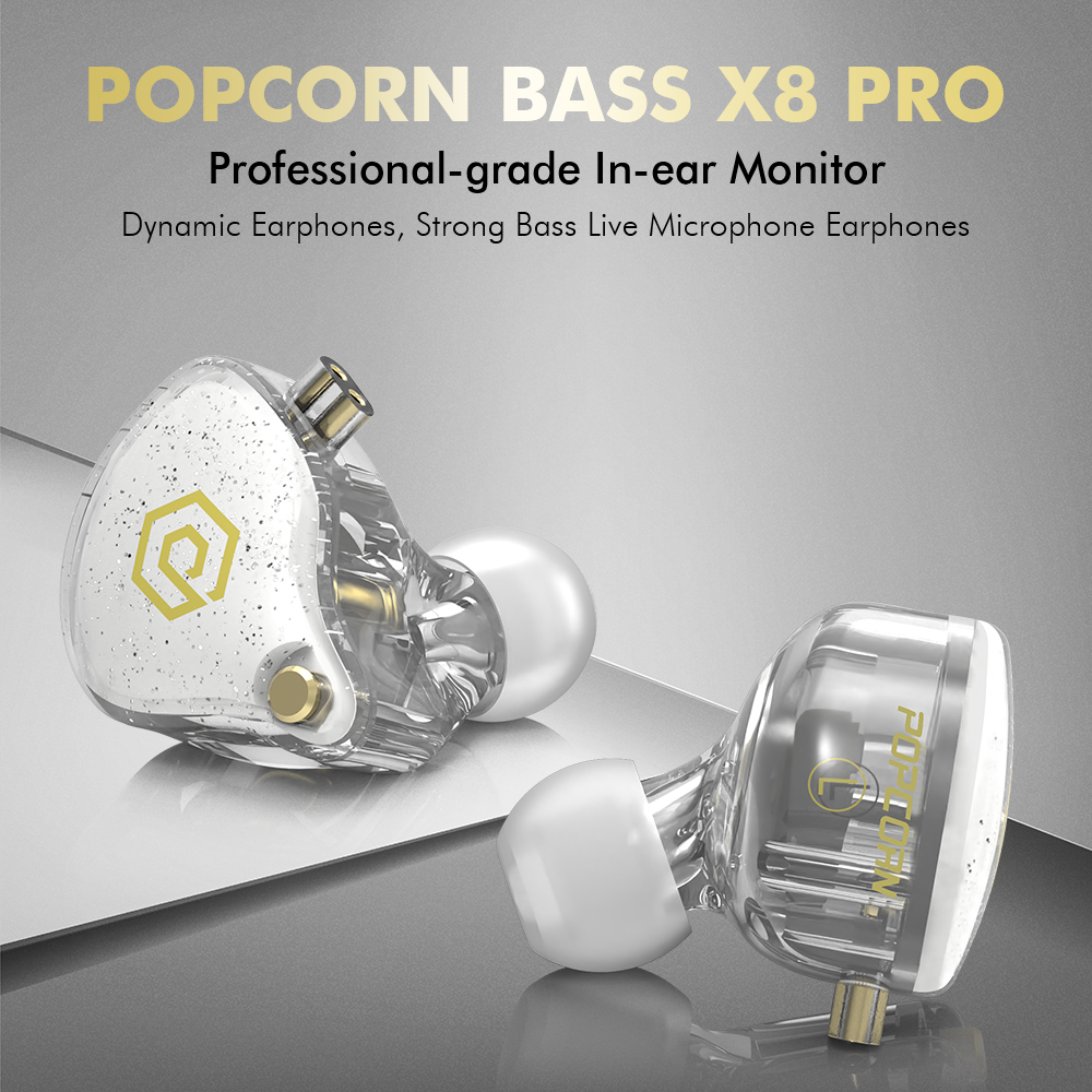 Popcorn Bass X8 Pro Dynamic Earphones Hi Fi Bass Earbuds In-Ear Monitor ...