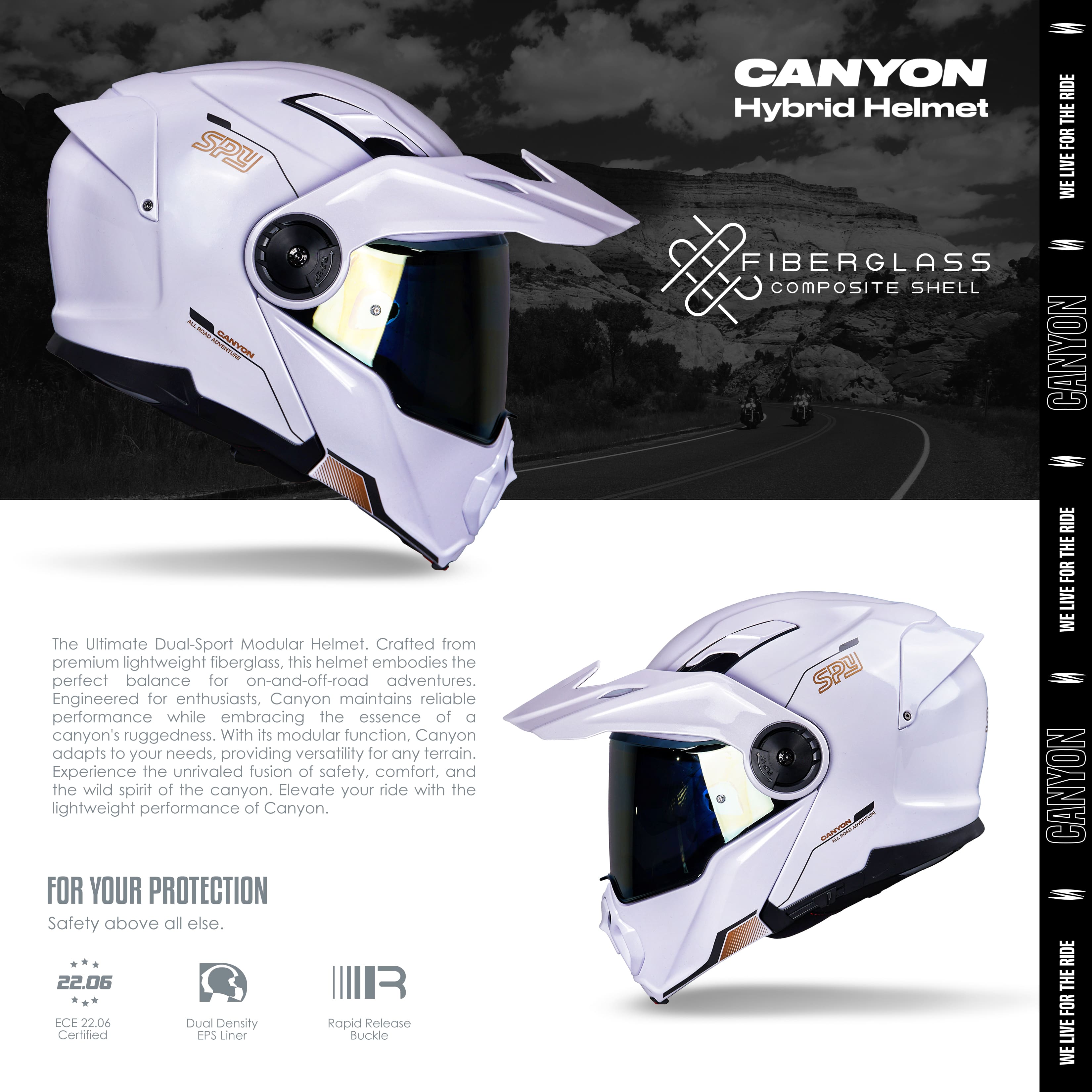 SPY Canyon PD S0 - Fiber Glass Modular Dual Visor Helmet (Free Clear ...