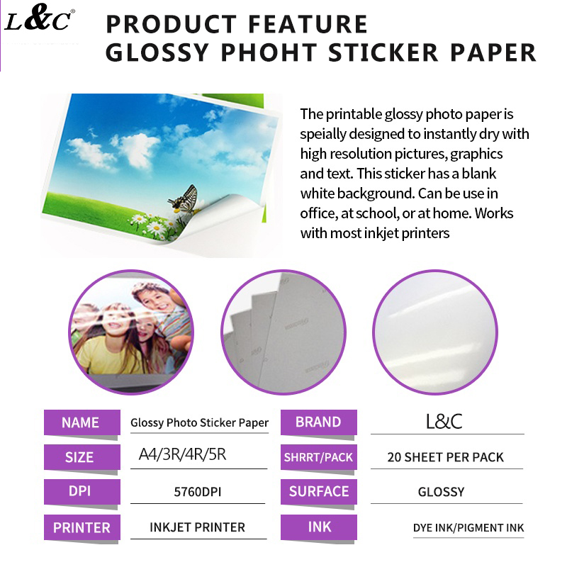 L&C Photo Paper Sticker 3R 4R 5R A4 Size Glossy Photo Paper Inkjet ...