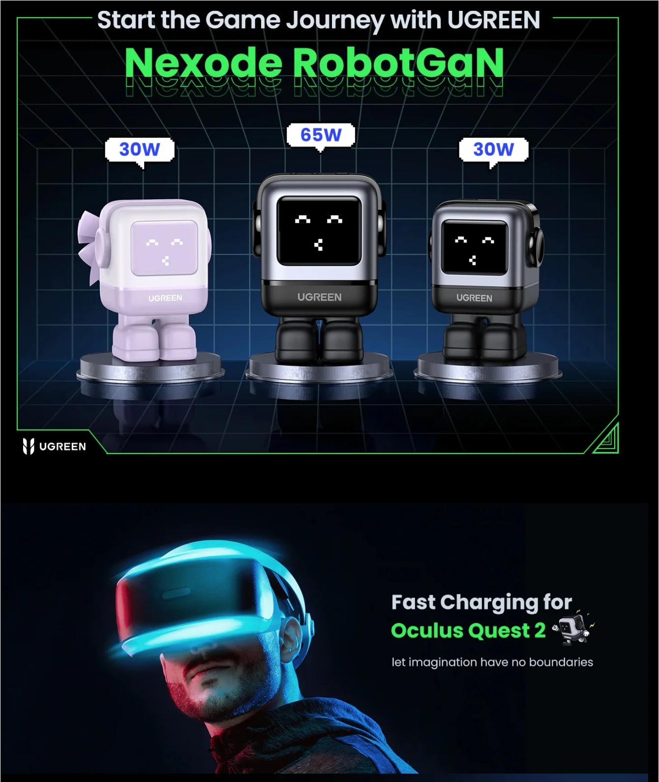 Ugreen Mini Robot Nexode 30W USB-C PD Gan Fast Charger (Purple) (CD359 ...