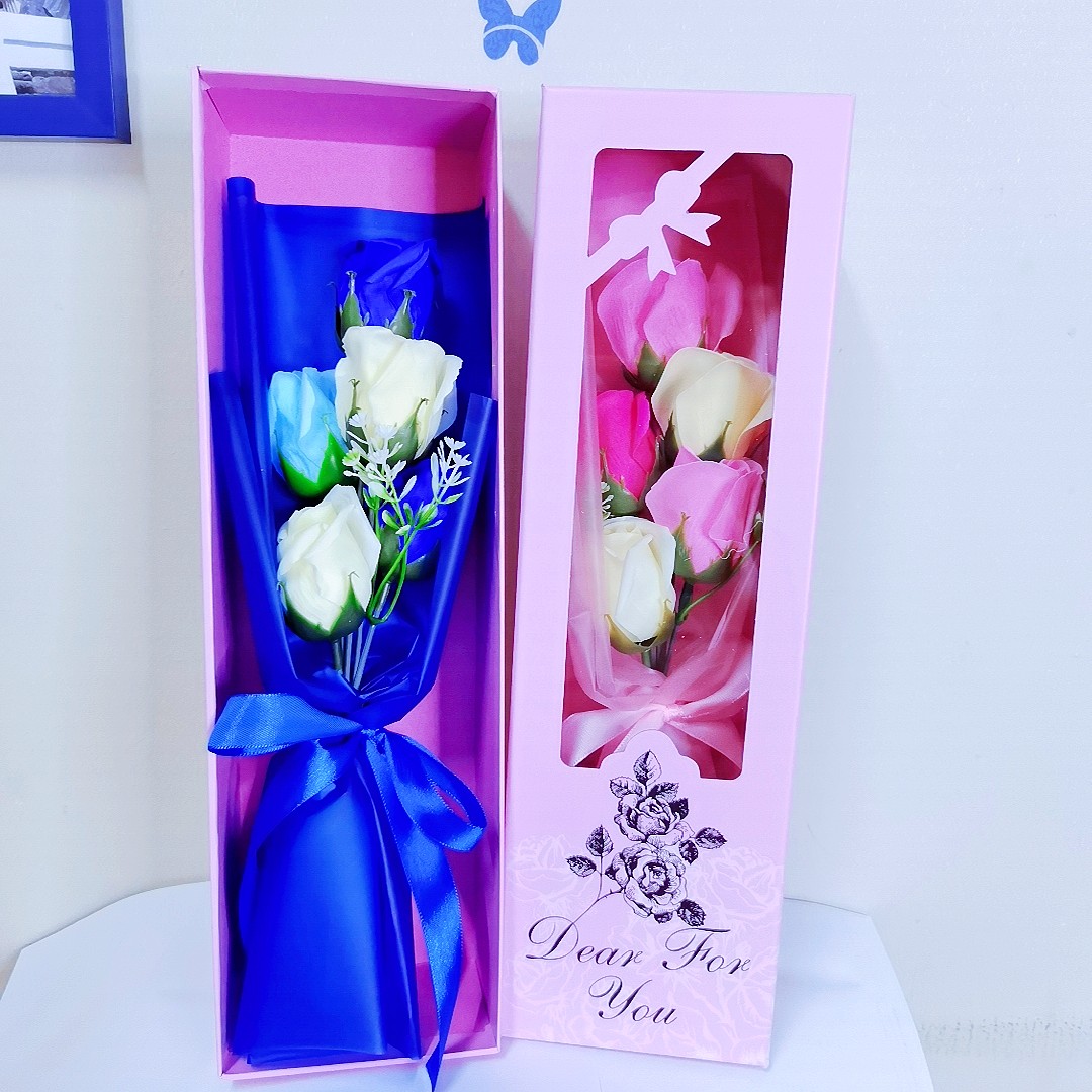 Valentine's Day Rose soap Bouquet 5 flowers + box High-end gift box ...