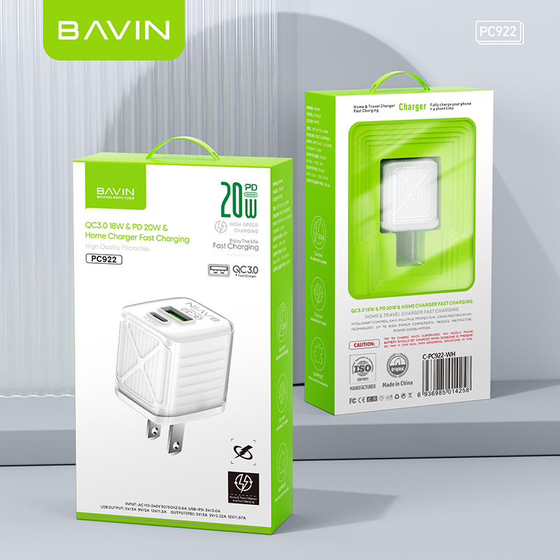 BAVIN PC922 20W PD Dual Port Fast Qualcomm 3.0 and USB-C Port Type-C ...