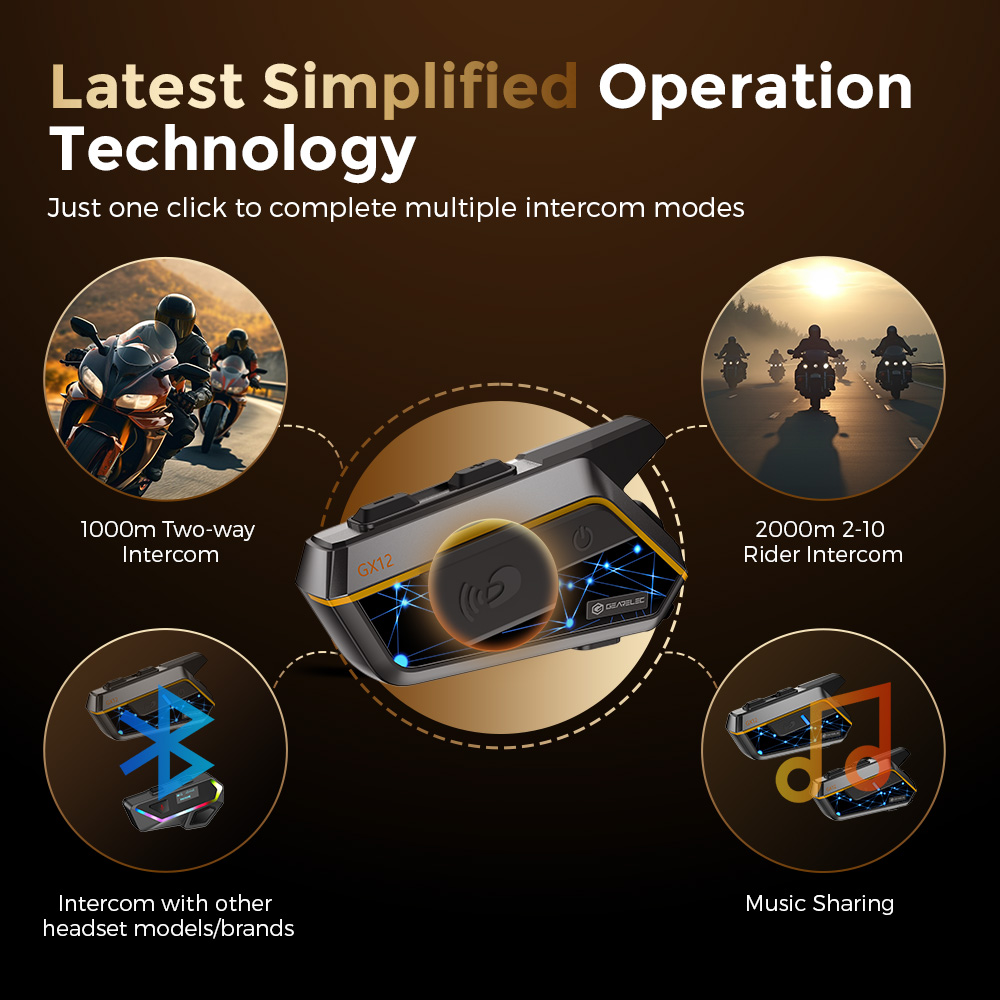 GEARELEC GX12 Motorcycle Helmet Intercom Headset For Music Sharing ...