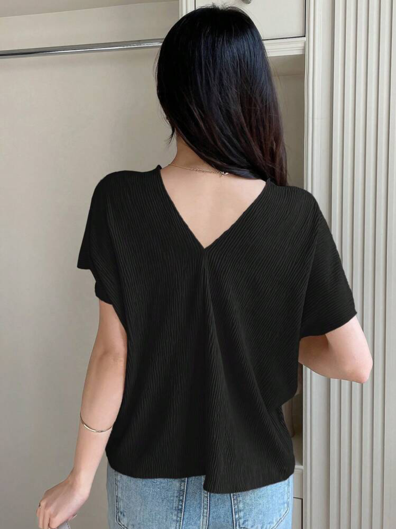 Angelcity V Neck Batwing Sleeve Bark Crepe Tela Loose Design Tops Full ...