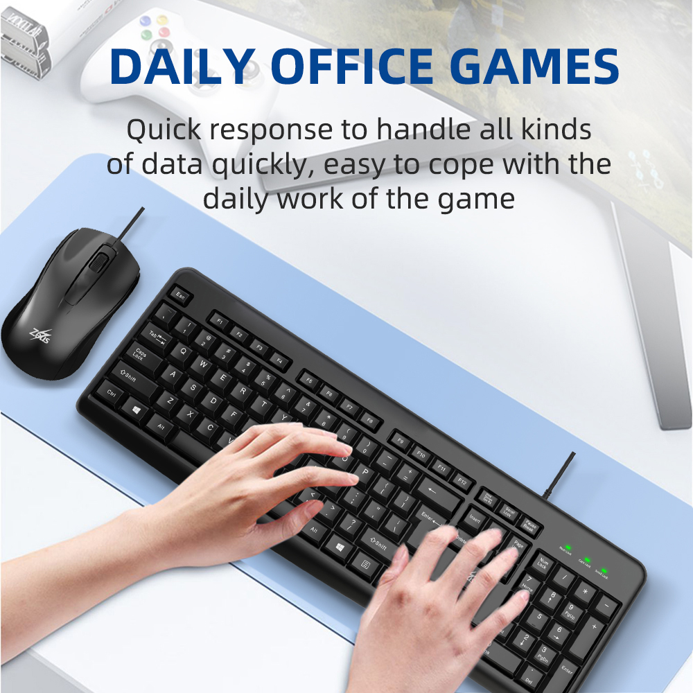 Zeus GK-718 Slimline Wired Keyboard and Mouse Combo Set USB Plug-and ...