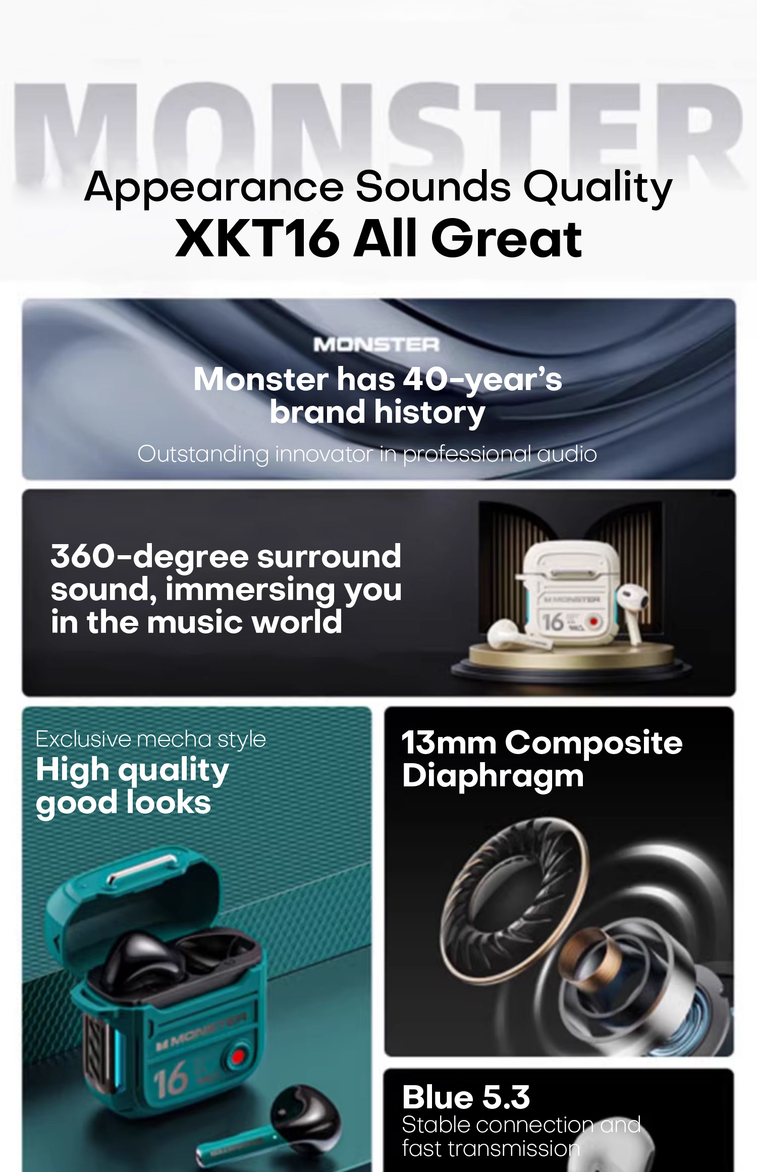 Monster XKT16 TWS Earphones Bluetooth Wireless Earbuds Noise ...