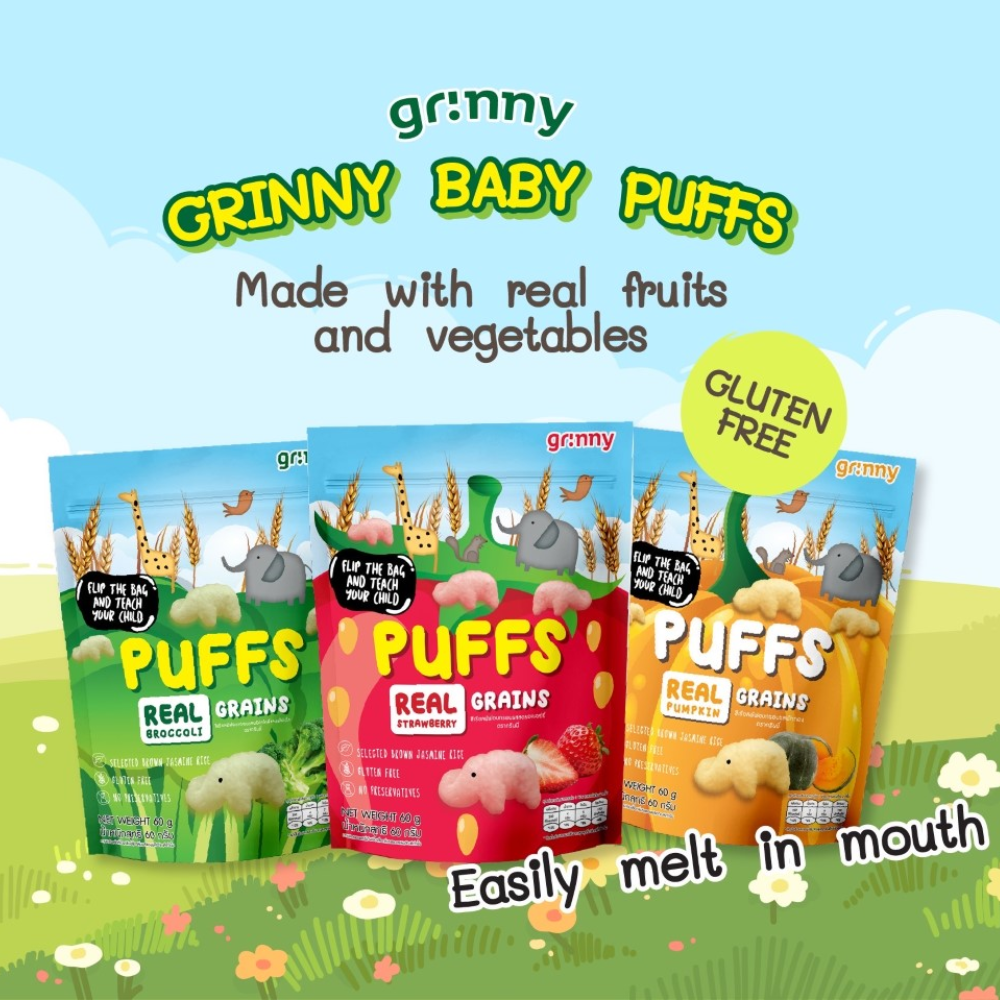 Grinny Puffs Real Grains - Broccoli - Pumpkin - Strawberry 60g | Shopee ...