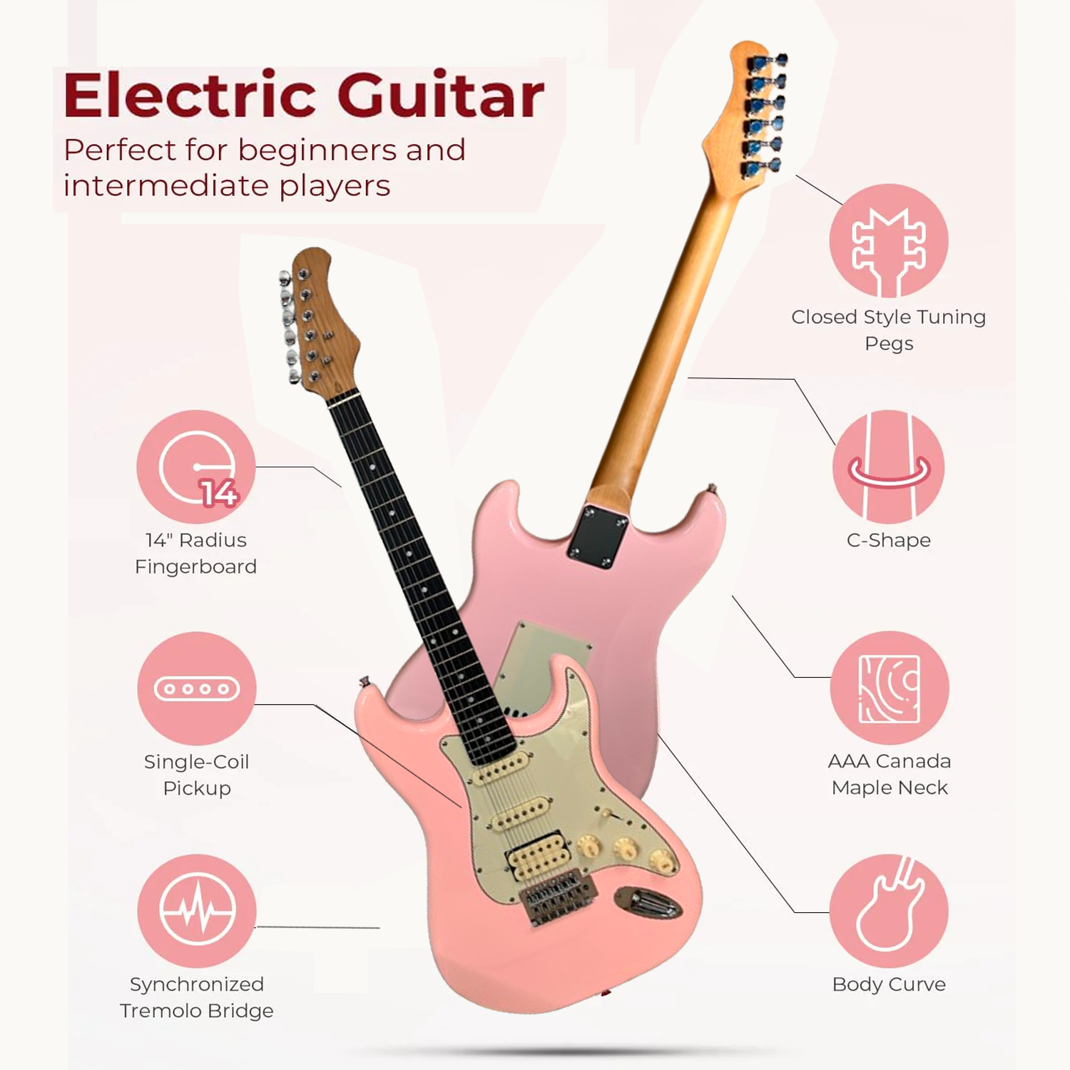 RIXTON Electric Guitar Complete Set with Bag, Tuner, Cable, Guitar Pick ...