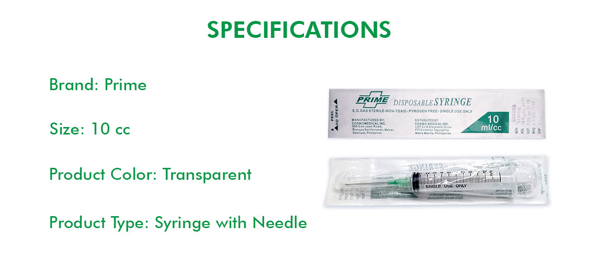 Prime Syringe with Needle 10cc (1pc) | Sterile, Non-Toxic | Shopee ...