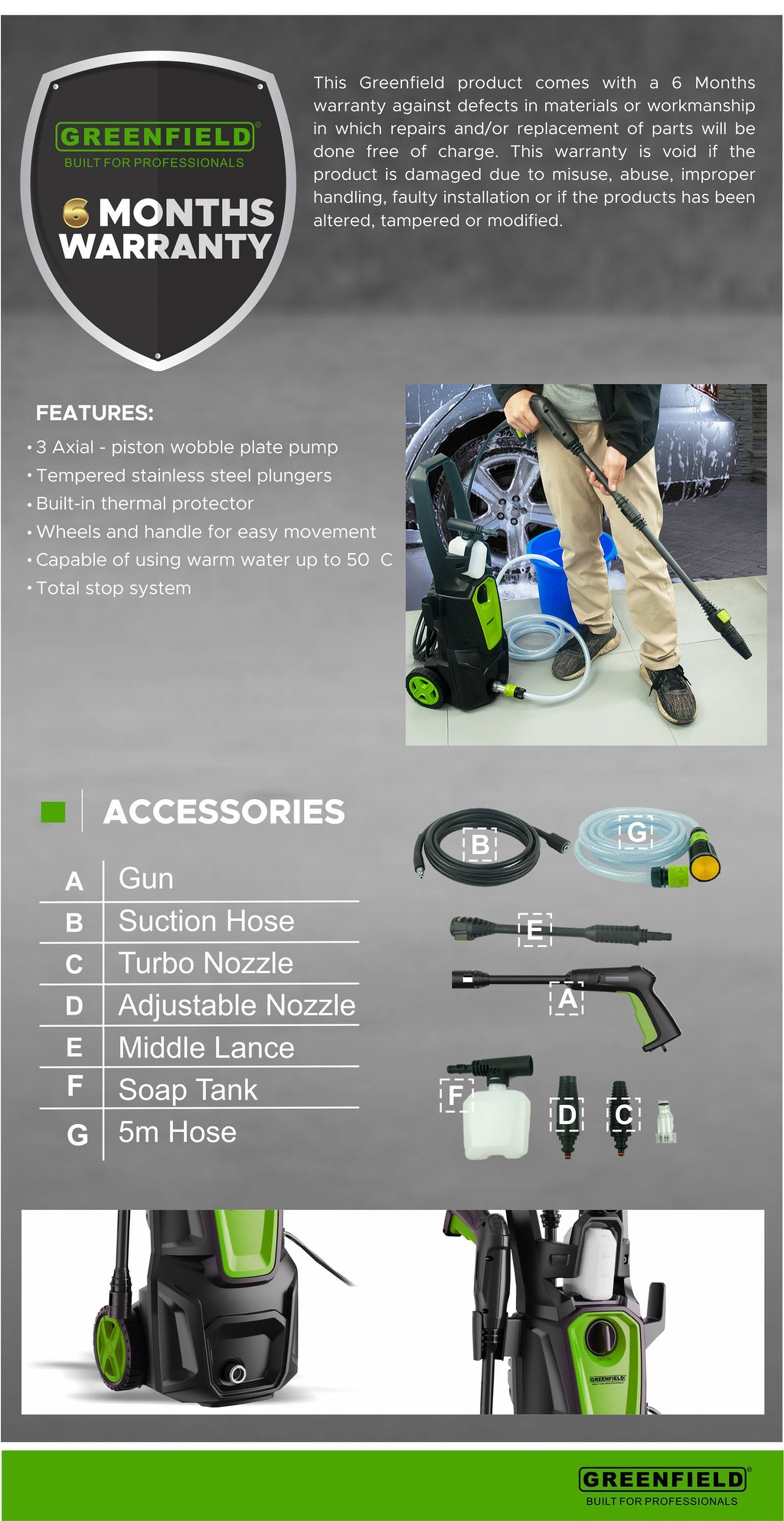 Greenfield Self Priming Pressure Washer 110bar (New & Improved ...