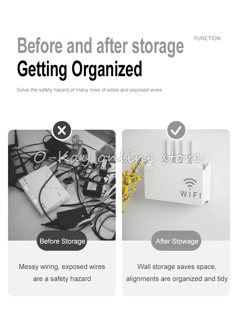 O-KAY Wireless Wifi Router Shelf Storage Box Wall Hanging ABS Organizer ...