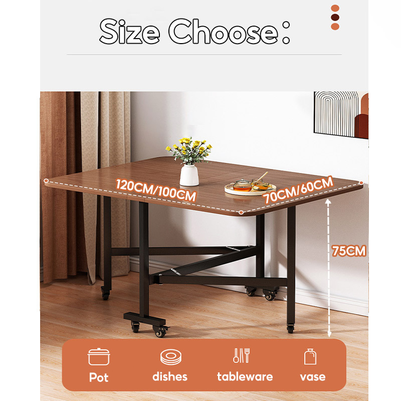 Foldable Movable Dining Table 100/120CM White/Brown Folding Table With ...