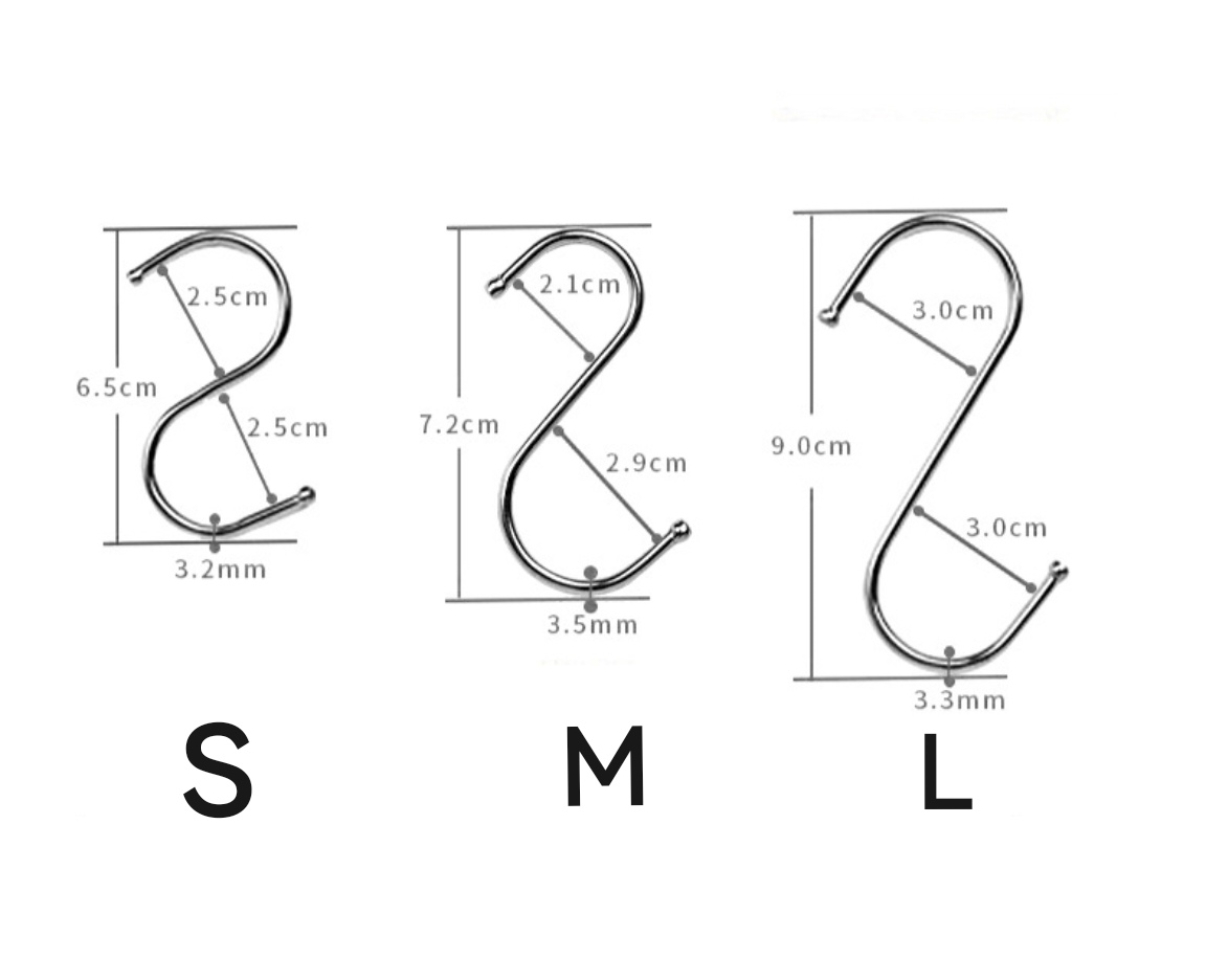 Creativehome Stainless Steel Metal S-Shaped Hooks Multi-Purpose 3 Sizes ...