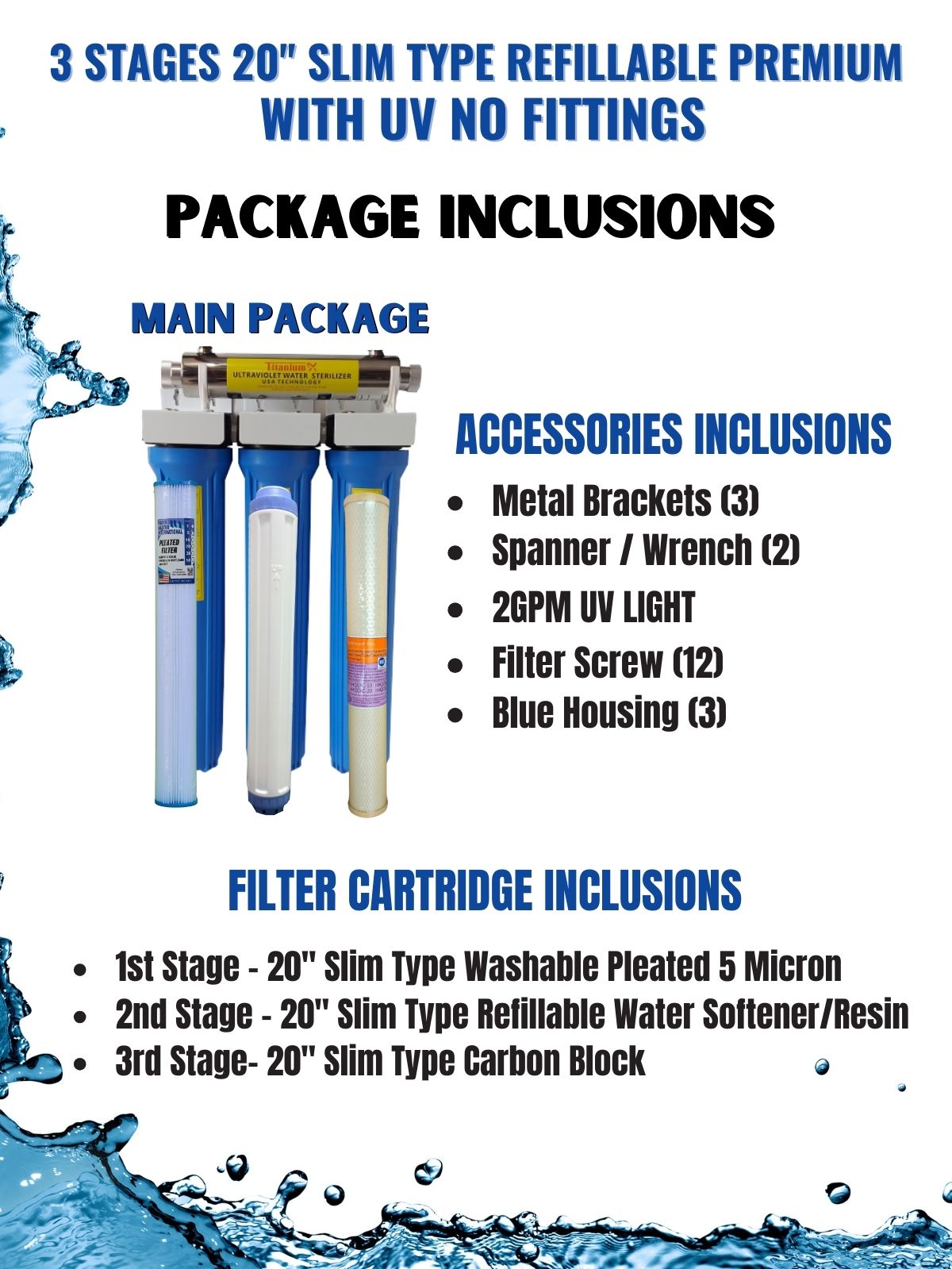 3 Stages Water Filter Refillable Deepwell Premium Heavy Duty Complete ...