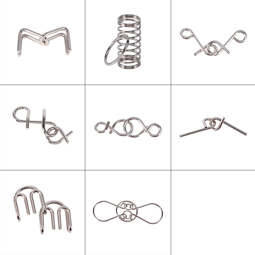 Metal Wire Puzzle Set of 8 with Pouch,Brain Teaser IQ Test Iron Link ...