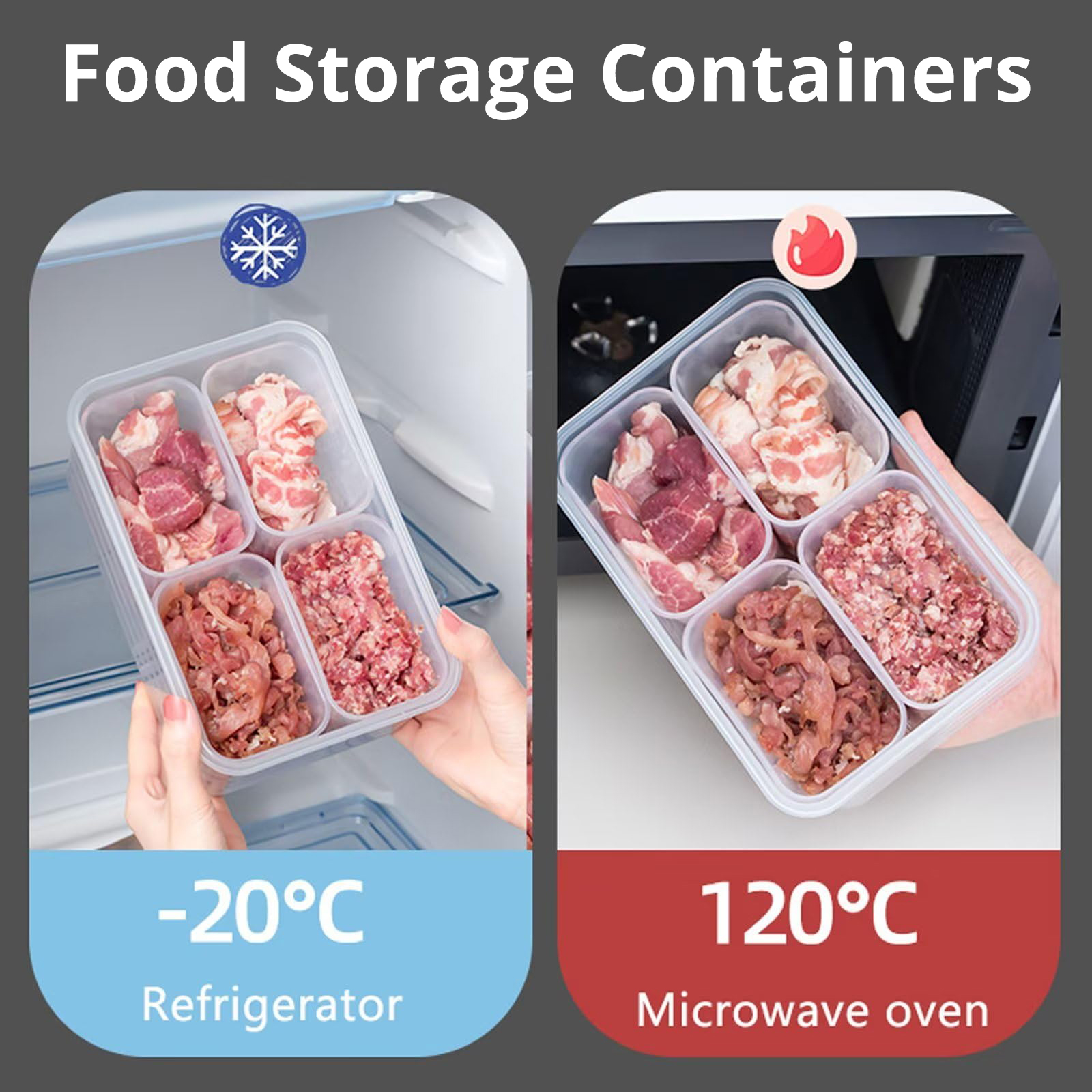 Divided Veggie Tray with Lid Stackable 4 Food Storage Boxes for ...