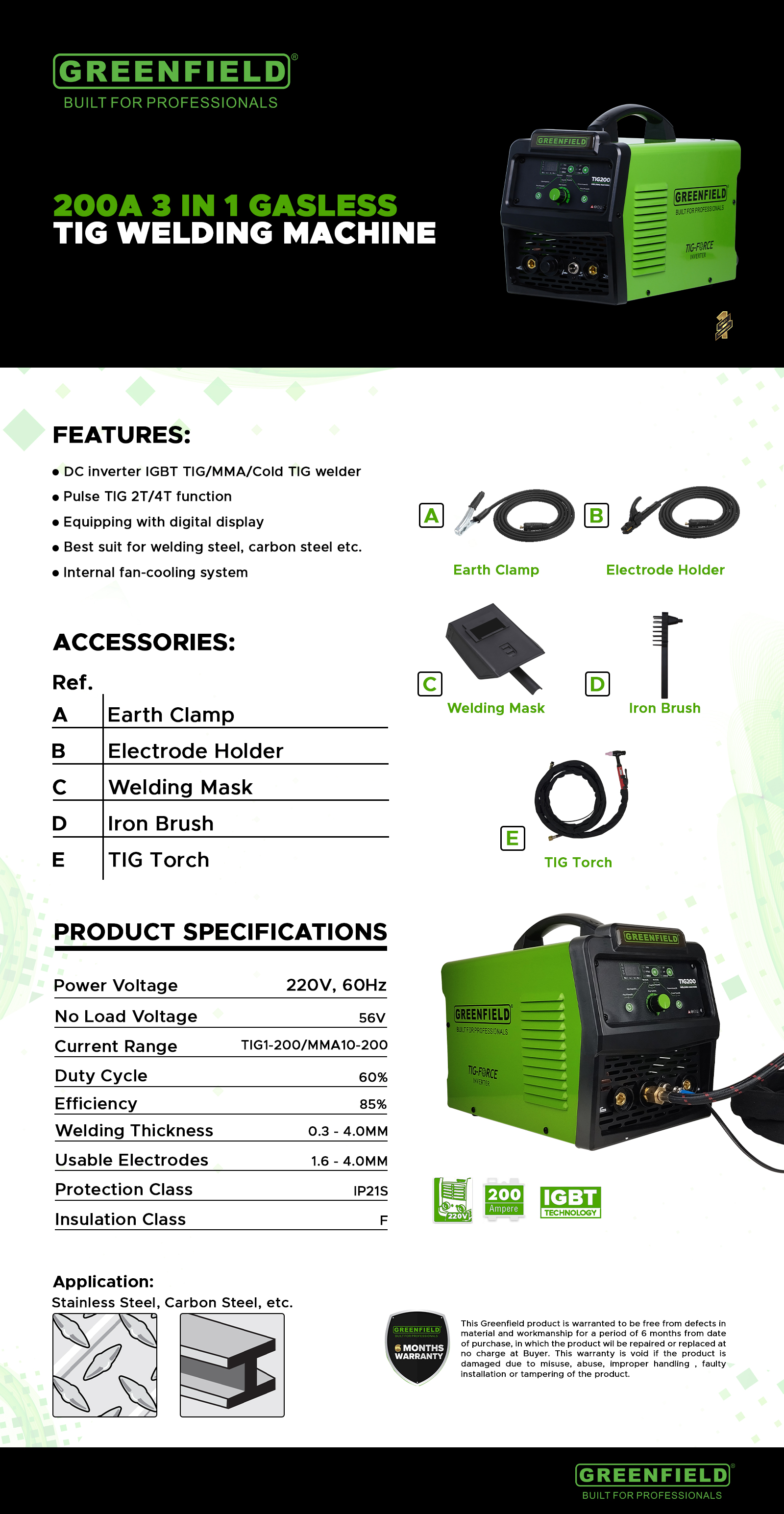 Greenfield TIG/MMA 3-IN-1 200A Inverter Welding Machine - Power Tool ...
