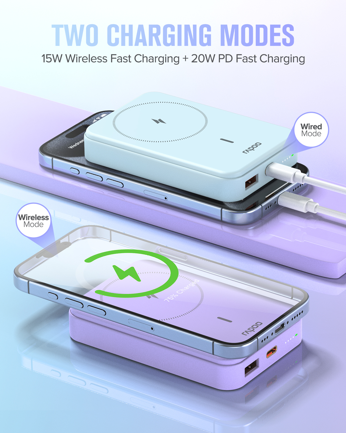 Rapoo RMG10 22.5W Foldable Magnetic Powerbank Wireless 10000mAh Power ...