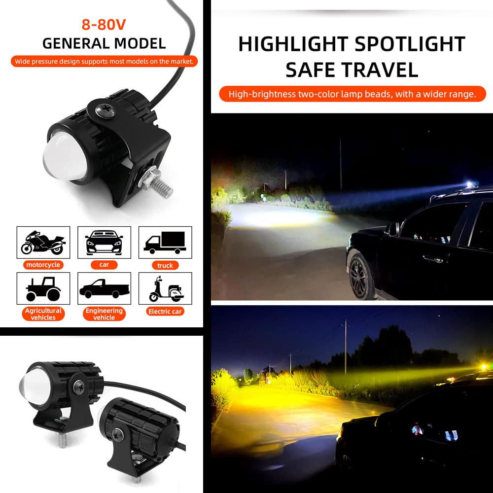 Universal Motorcycle Led Mini Driving Light White+Yellow 2PCS 1PCS and ...