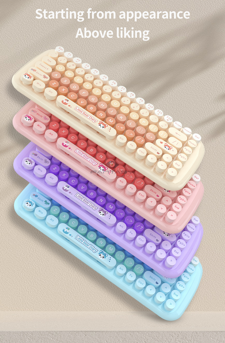 MOFii CANDY BEAR Mini Cute Wireless Keyboard and Mouse Set with Retro ...