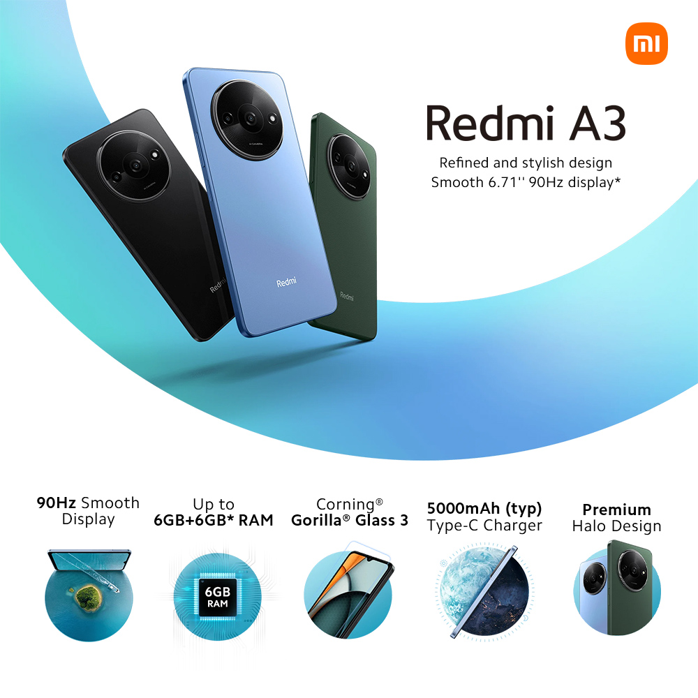 Xiaomi Redmi A3 Smartphone | 3GB+64GB/4GB+128GB | 6.71” HD+ 90Hz Display | Helio G36 | 8MP AI ...