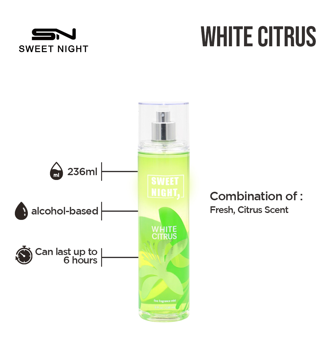 SN Sweet Night White Citrus Fine Fragrance Mist 236ml | Shopee Philippines