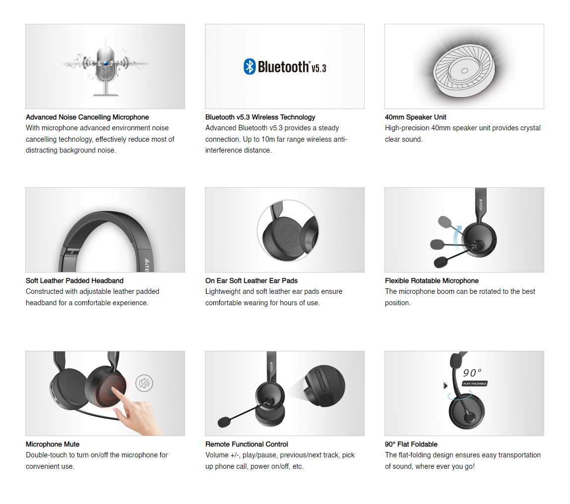 A4Tech BH230 Black/White Bluetooth v5.3 Advanced Noise Cancelling ...