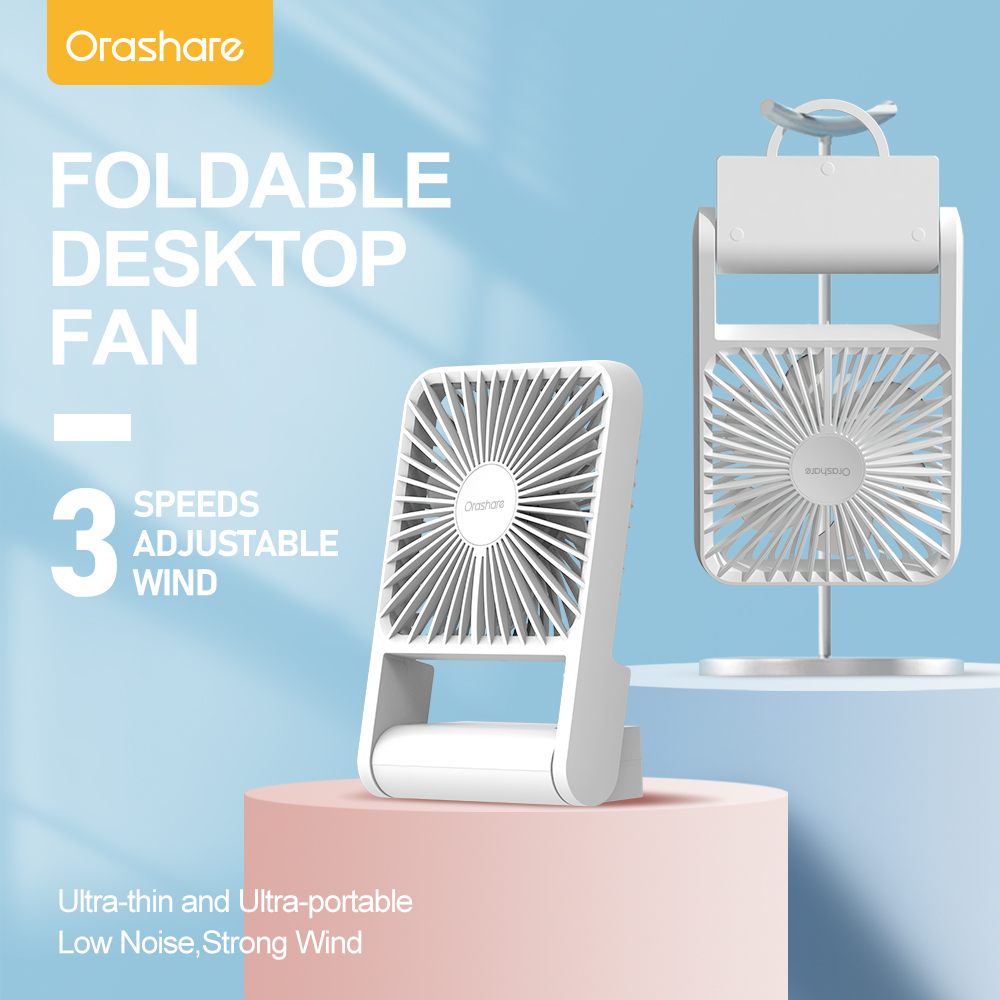 Orashare DF02 Portable Desk Fan Rechargeable Foldable Electric Fan 3 Speeds Strong Wind Fan ...