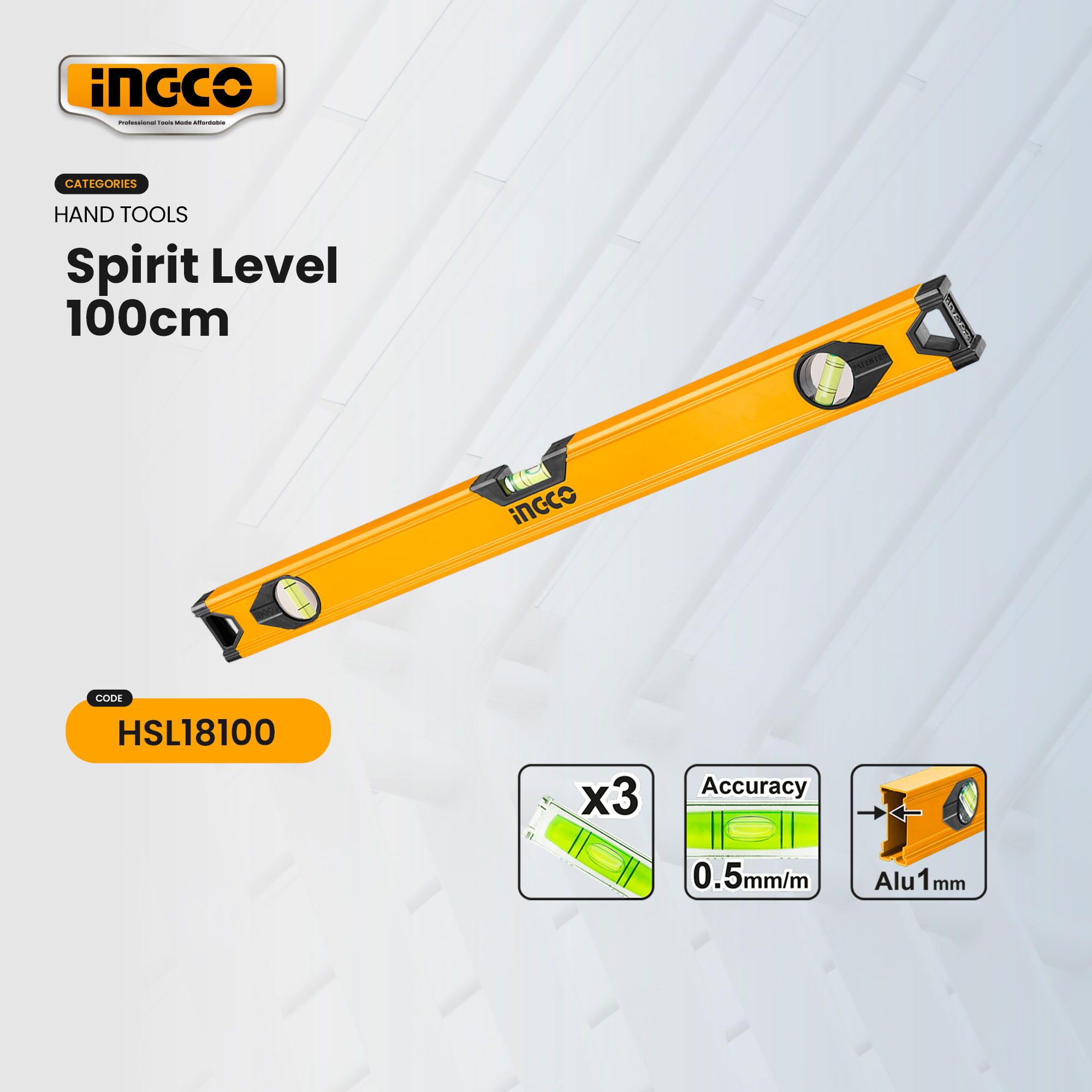 Ingco Spirit Level Leveling Tool Carpentry And Construction Tools 100cm ...