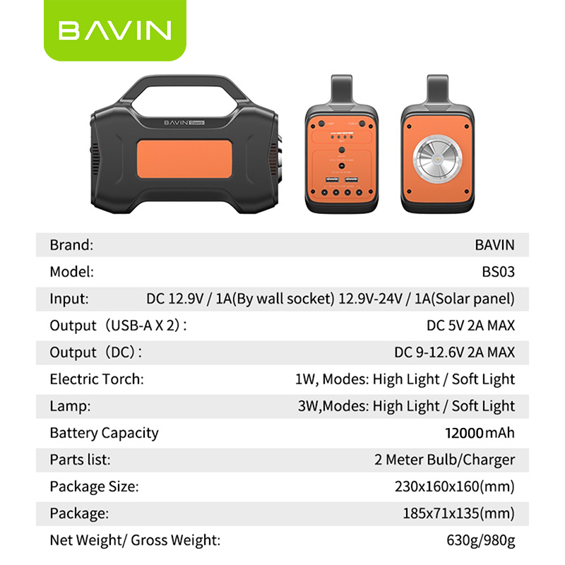BAVIN BS03 44Wh Power Station Portable Emergency 12000mah Power Supply ...