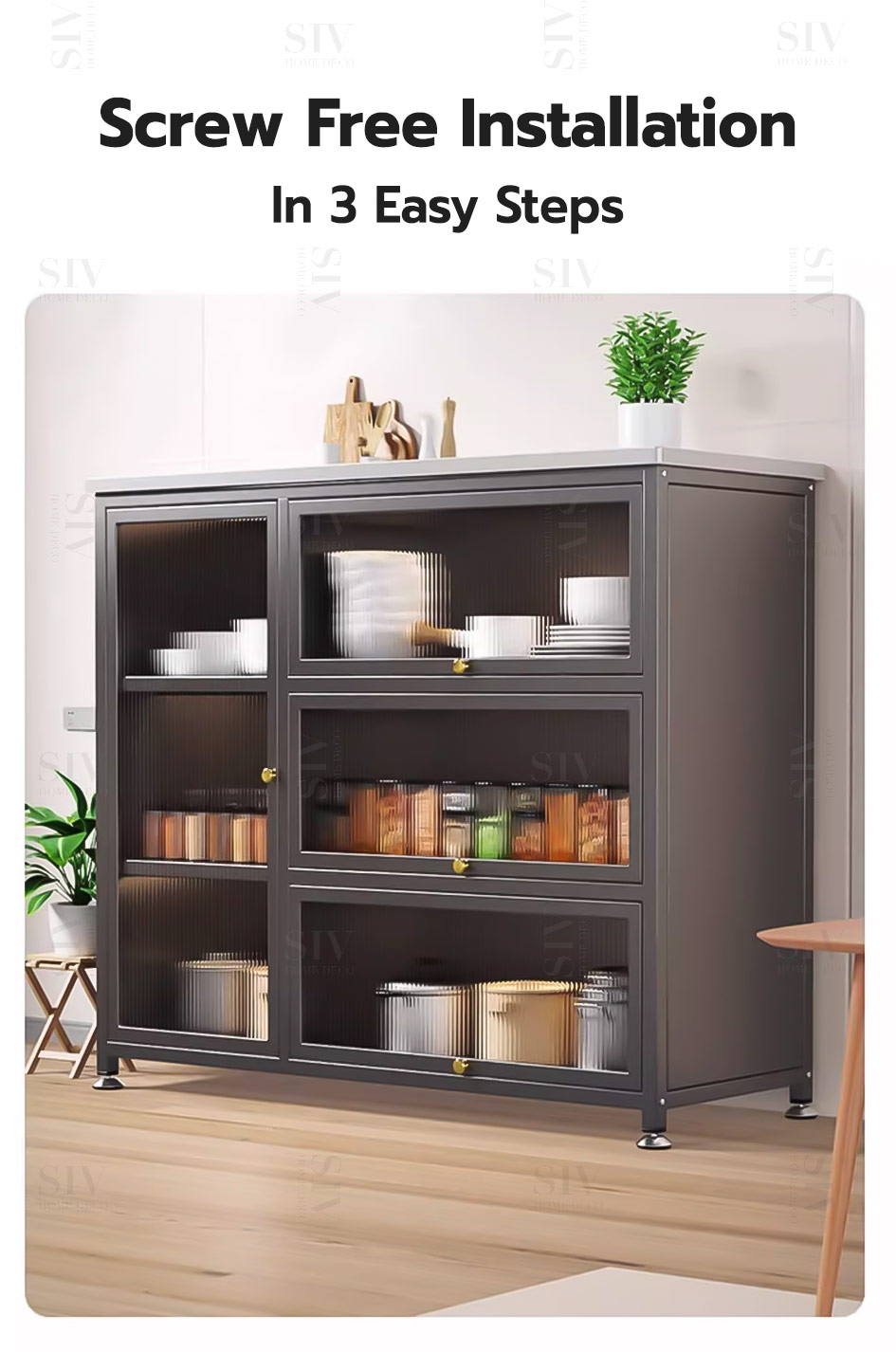 【Slate Tabletop】SIV Kitchen Island Cabinet Metal Pantry Display Cabinet ...