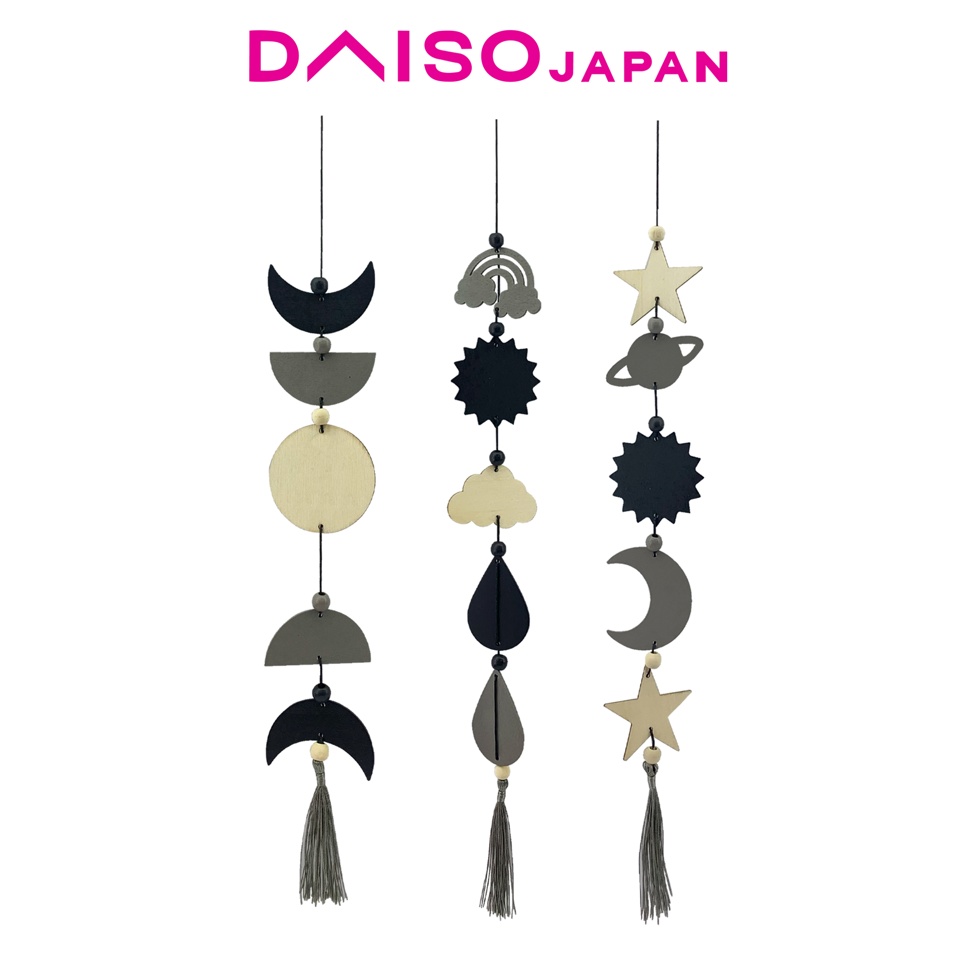 Daiso Wall Hanging Wood Moon Garland with Tassel | Shopee Philippines