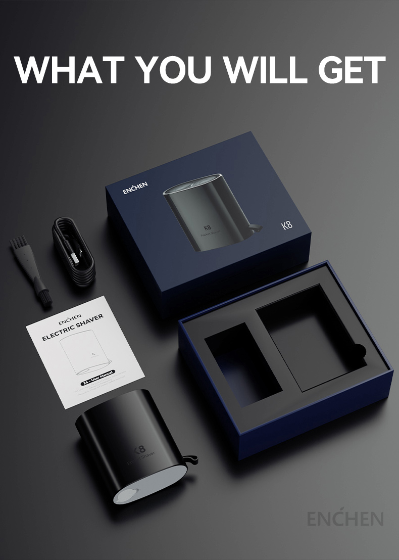 Enchen Pocket Shaver Mini Electric Shaver K8 Men's Beard Razor Press to ...