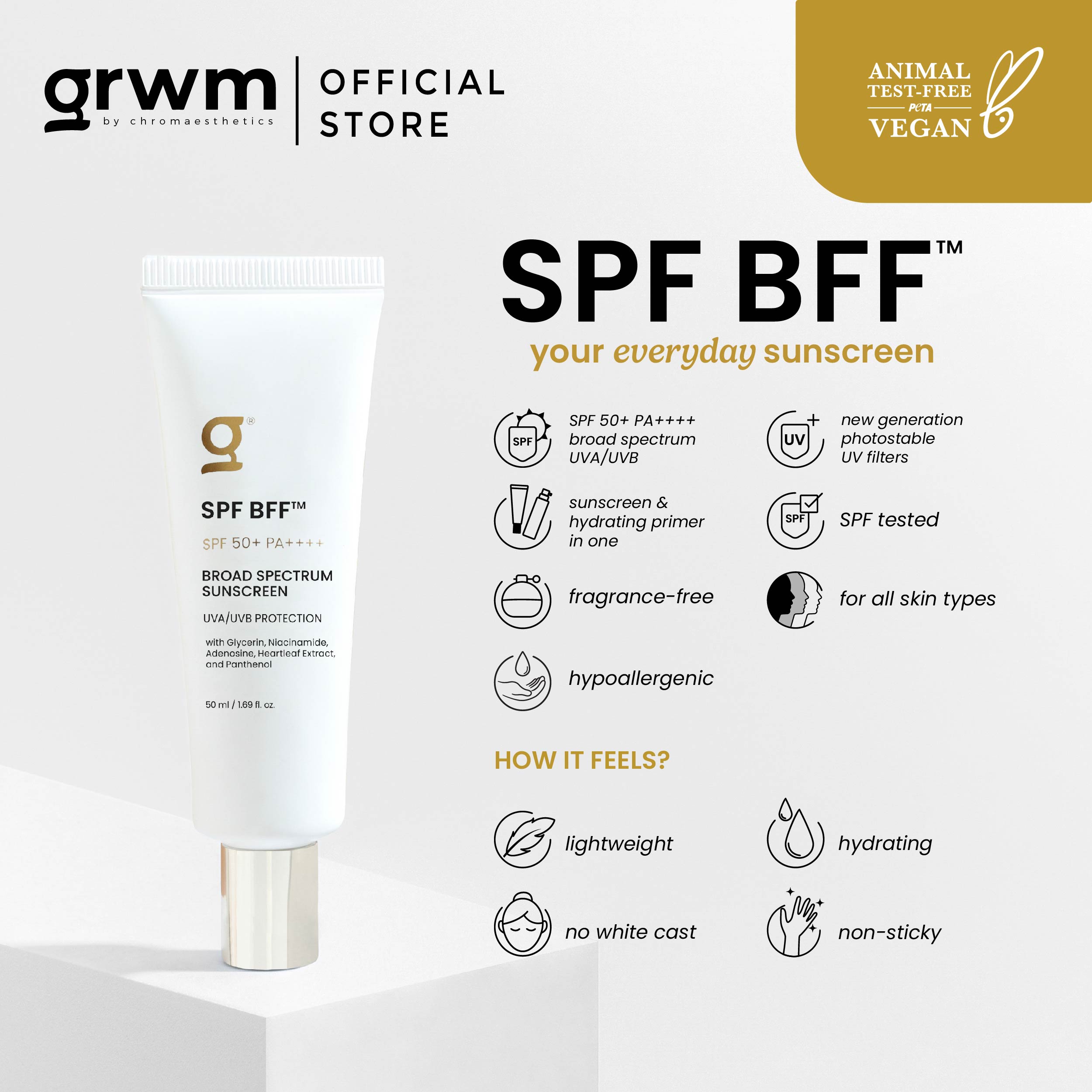 GRWM Cosmetics SPF BFF 50+ PA++++ Sunscreen (Expiry: 10/2026) | Shopee ...