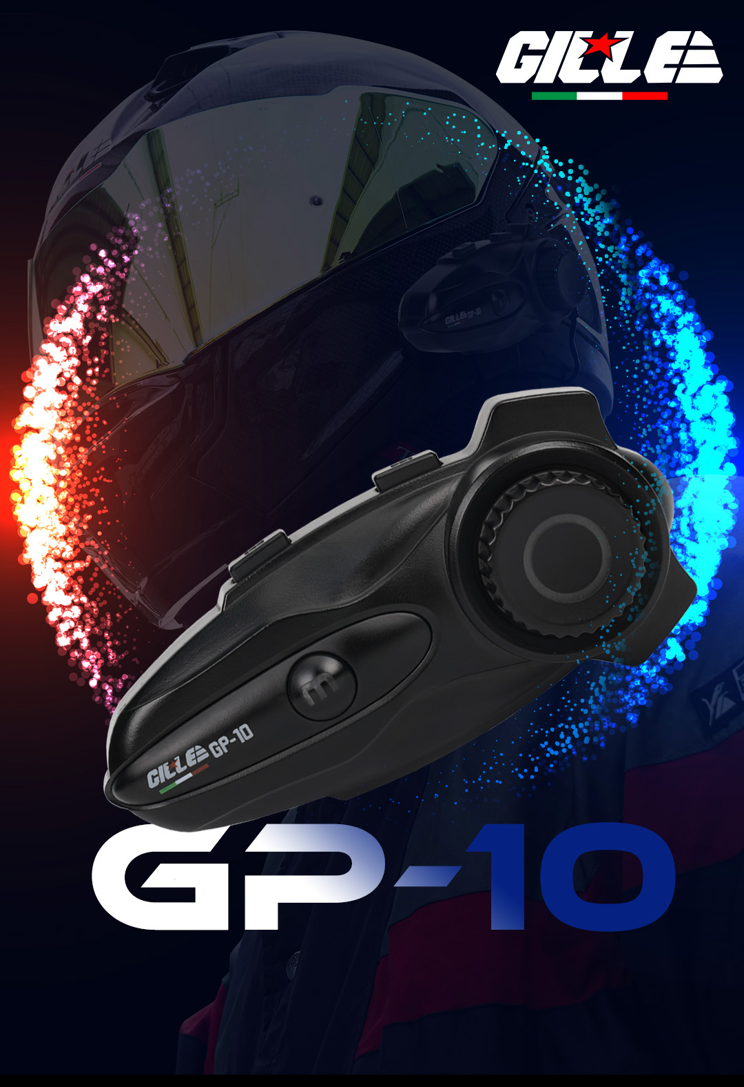 GILLE GP10 Mesh Motorcycle Intercom For Helmet Hi-FI Sound Bluetooth 5. ...