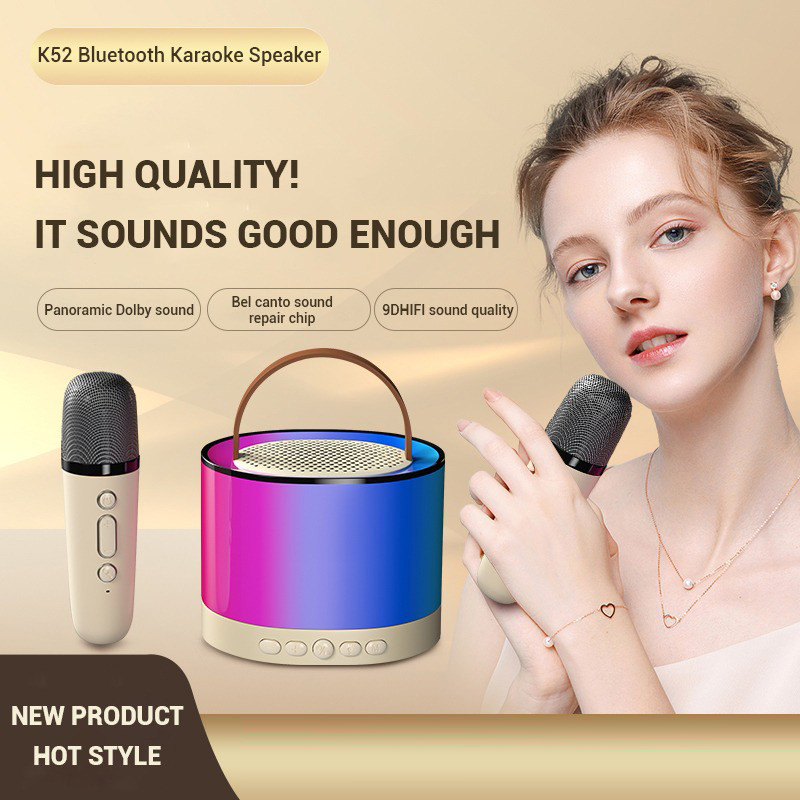 K52 Wireless Bluetooth Home KTV Karaoke Speaker Machine Dual Microphone RGB Light Speaker ...