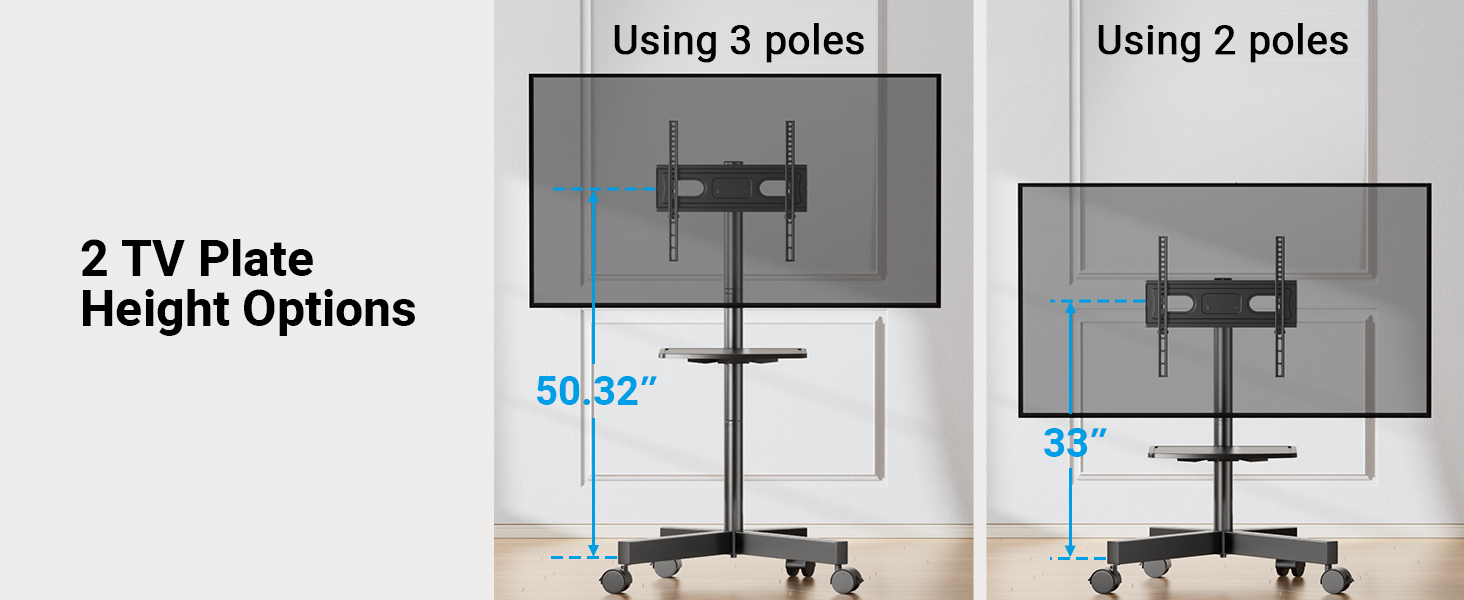 Inplay LMT-1 TV Cart TV Stand Mount Movable Rolling TV Stand with ...