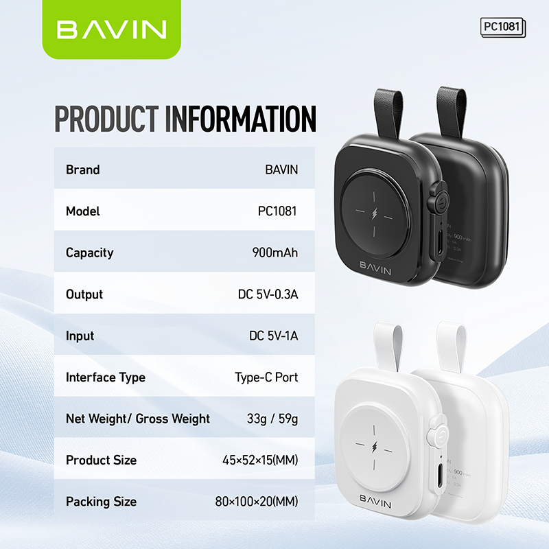 BAVIN PC1081 Portable Travel Wireless Magnetic Charger Power Bank ...