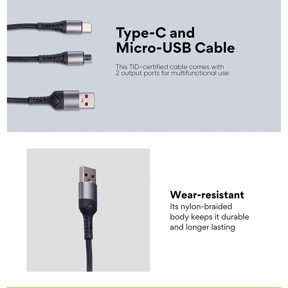 Realme TechLife 2-IN-1 Cable | Type-C & Micro USB Cable | Nylon Braided ...