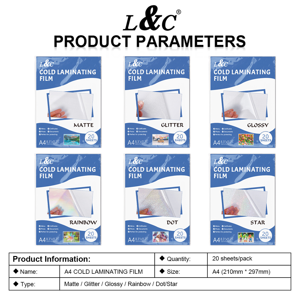 L&C Cold Laminating Film 20sheets A4 Photo Top Glitterized / Glossy ...