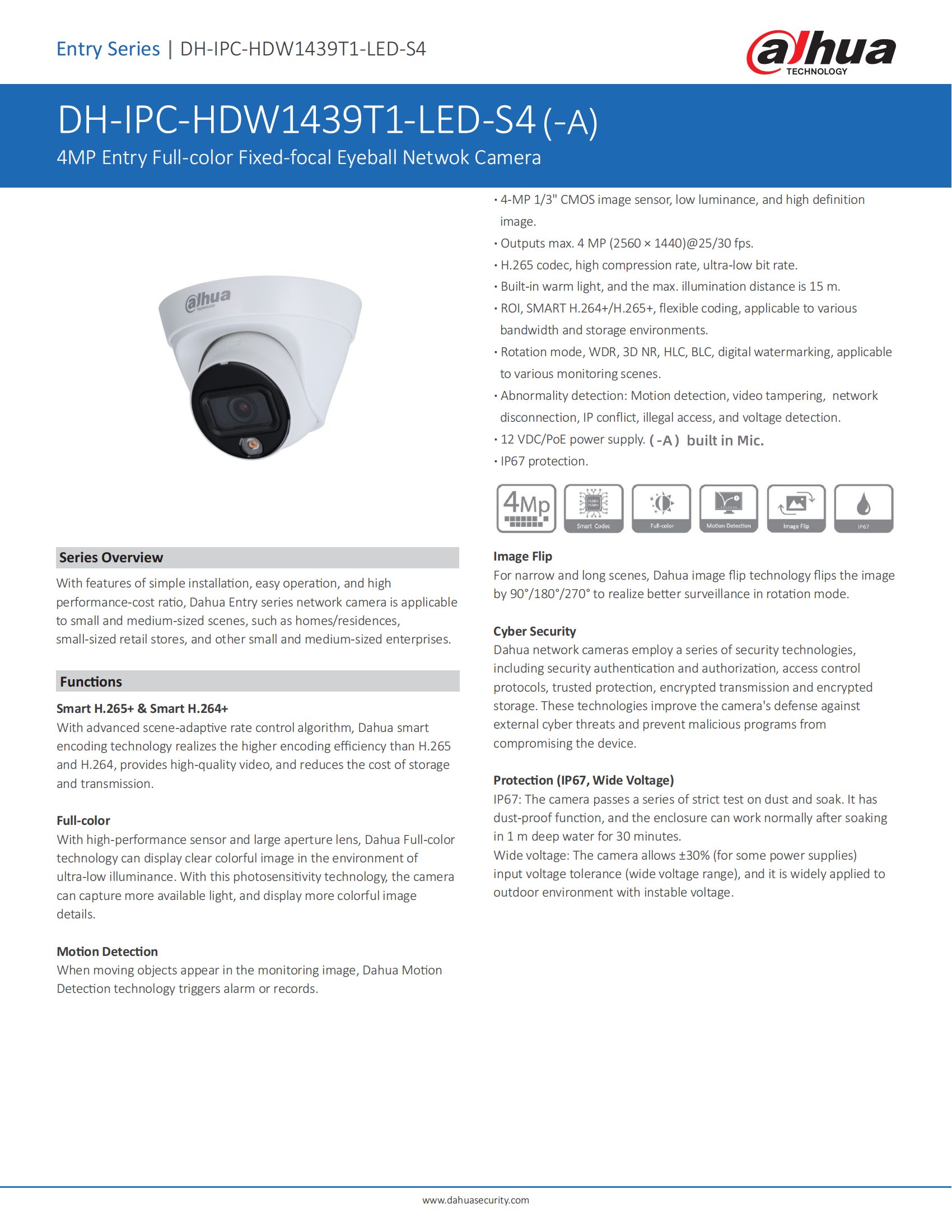 Dahua 4MP IP camera Package FULL Color camera KIT With audio POE IP ...